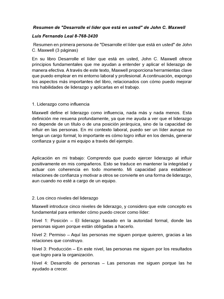 Liderazgo según John C. Maxwell | PDF | Liderazgo | Psicología Social