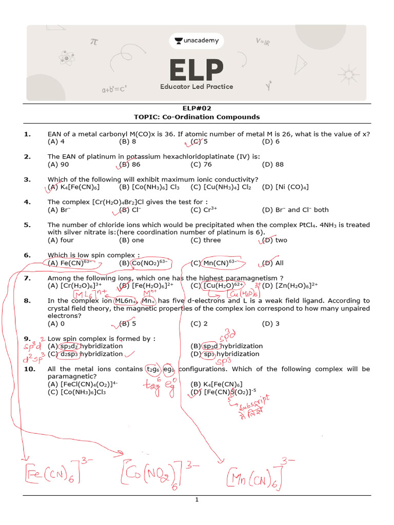 ELP-2 - Coordination Compounds - Qns - Final | PDF