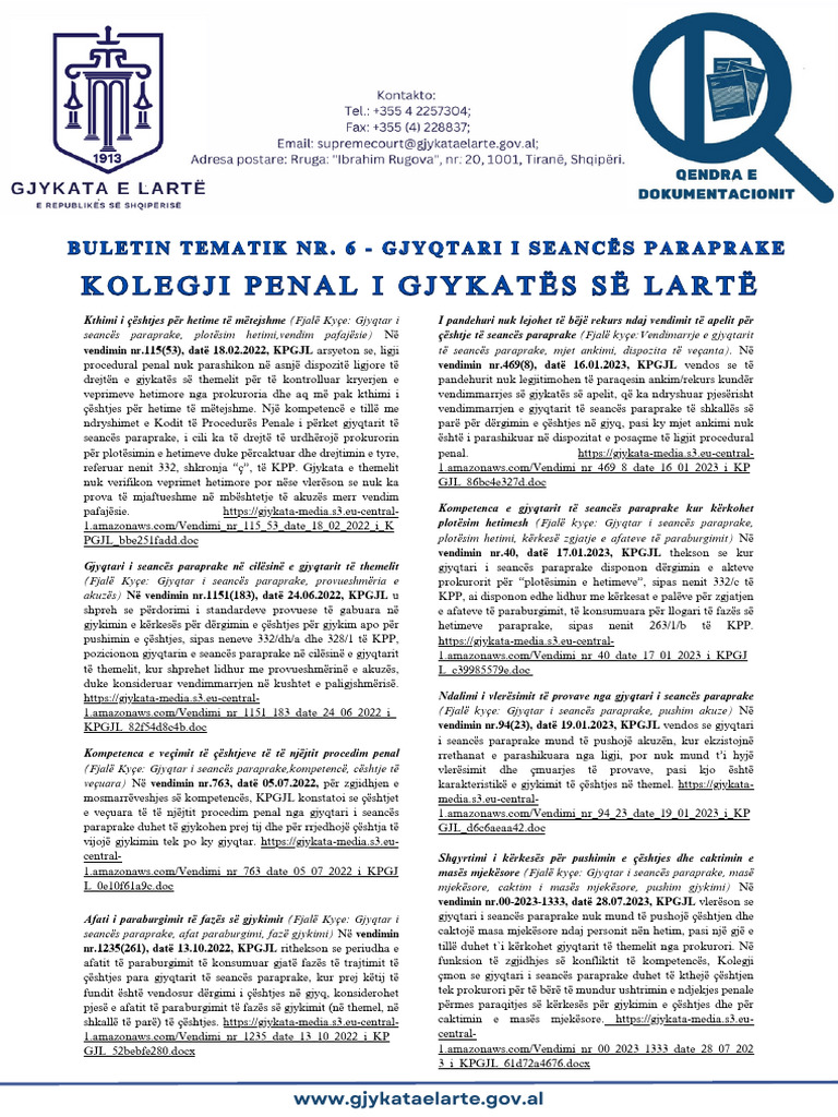 Buletin tematik nr. 6 - Gjyqtari i seancës paraprake | PDF