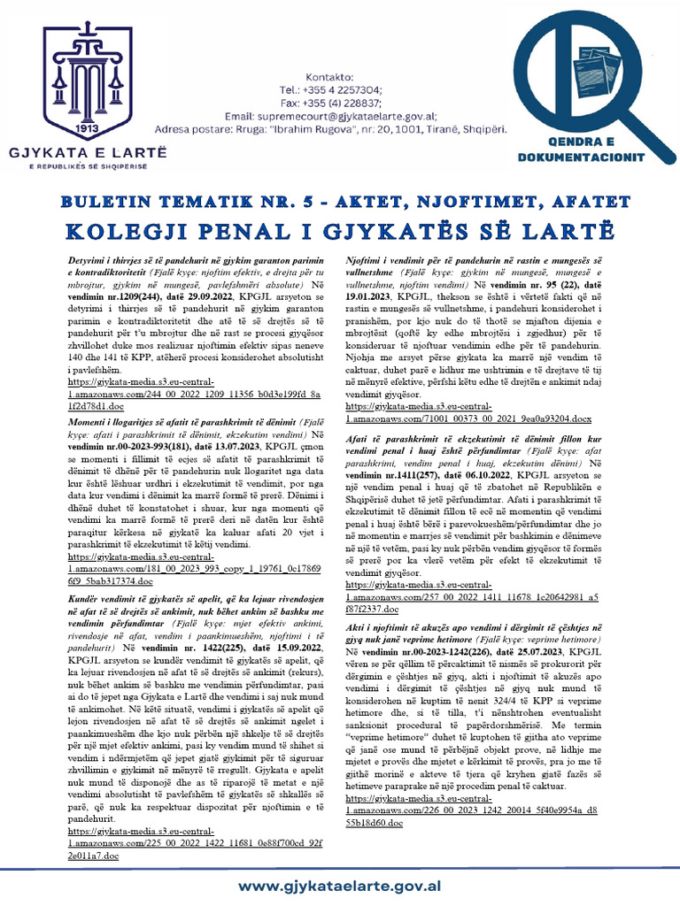 Buletin Tematik Nr. 5 - Aktet, Njoftimet, Afatet | PDF