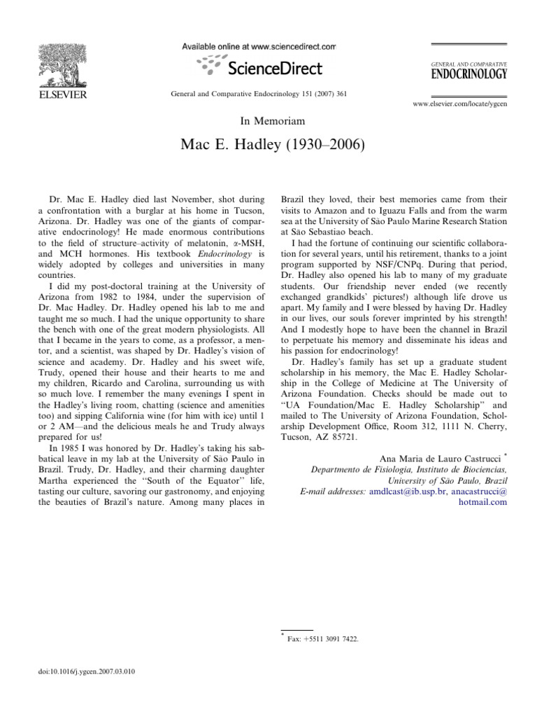 Tribute to Dr. Mac E. Hadley | PDF