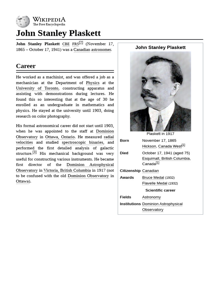 John_Stanley_Plaskett | PDF | Astronomy | Physical Sciences