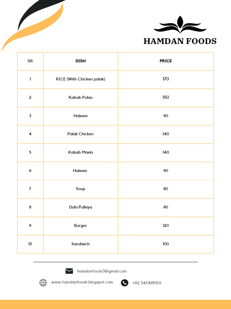 Hamdan Foods Menu and Prices | PDF | Prepared Foods | Asian Cuisine