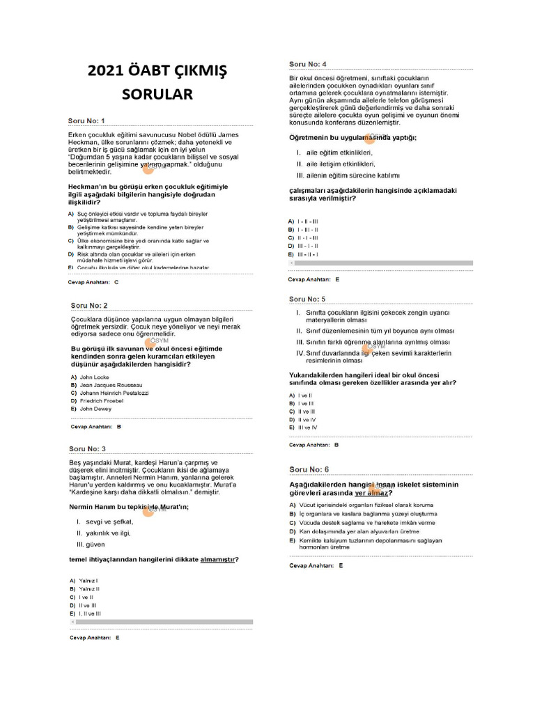 Oabt Cikmis Test Sorulari Ve Cevaplari 2021 | PDF