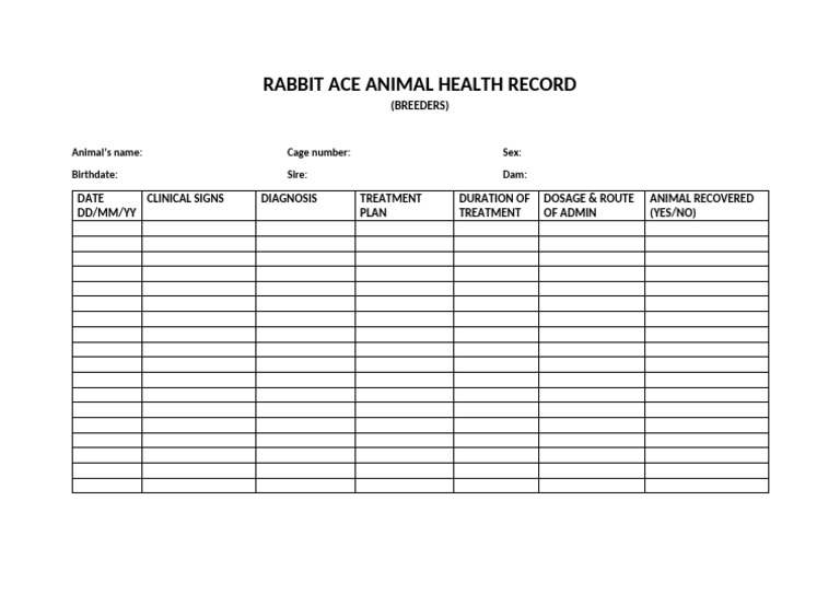 Rabbit Ace Animal Health Record | PDF
