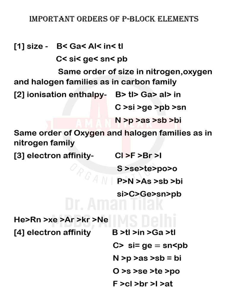 Orders of P-Block Elements Explained | PDF
