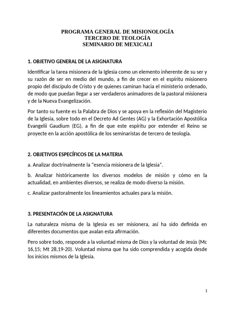 Programa General de Misionología | PDF | Misionero | Jesús