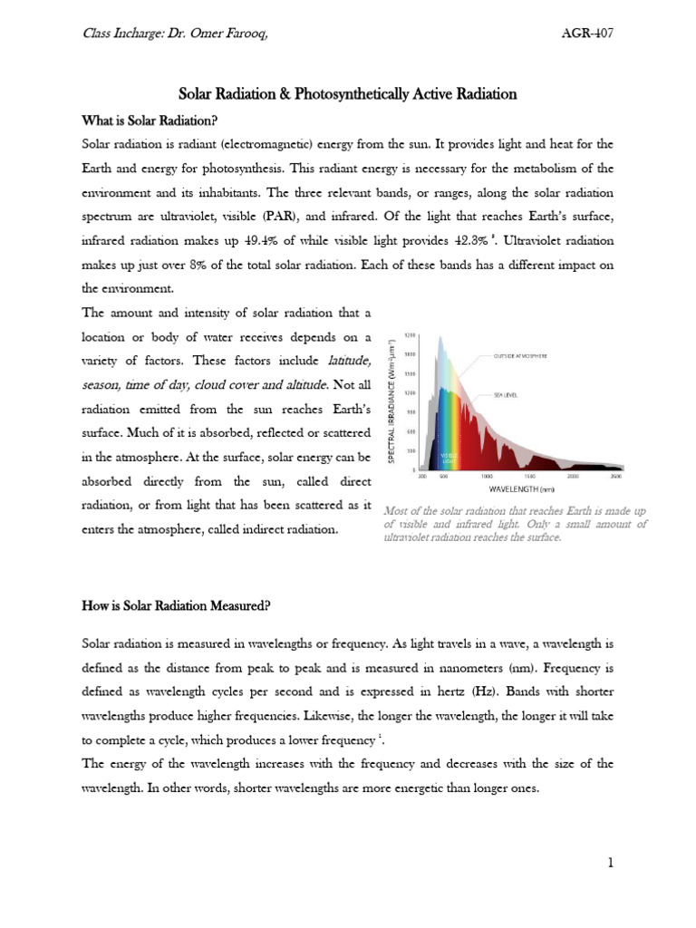 Solar Radiation (Class Handout) | PDF | Electromagnetic Radiation ...
