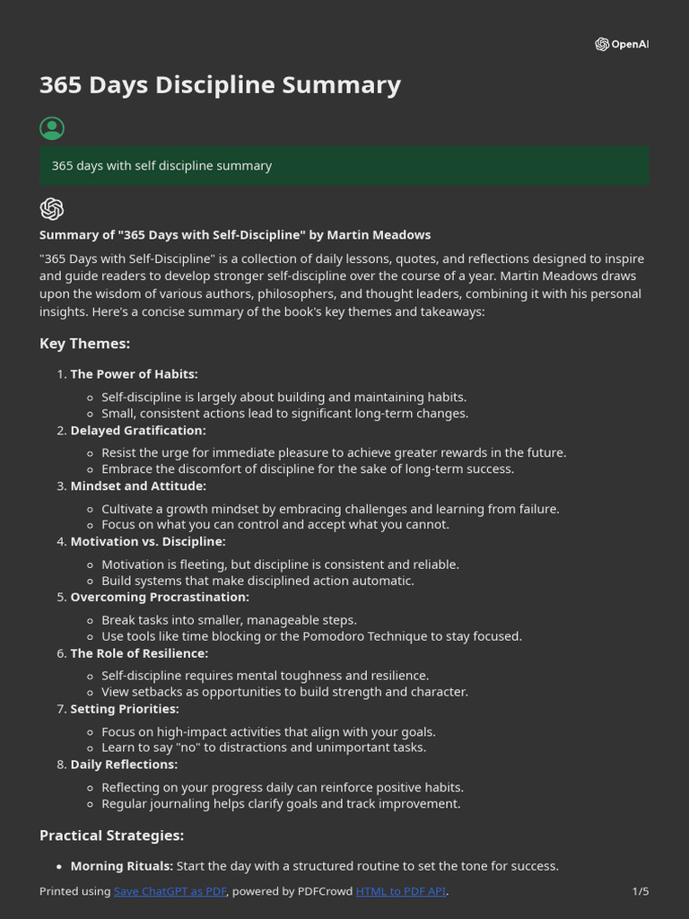 365 Days of Self-Discipline Summary | PDF | Disciplines | Cognition
