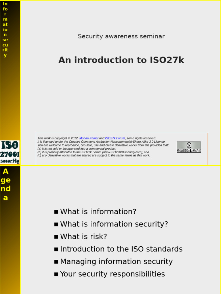 ISO27k Awareness presentation v2 | PDF | Information Security | Computer Security