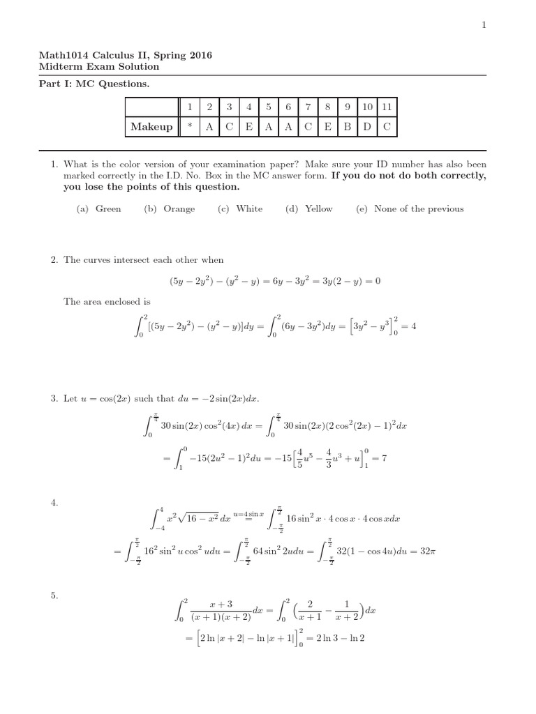 (MATH1014) (2016) (S) Midterm Scchanan 32000 | PDF