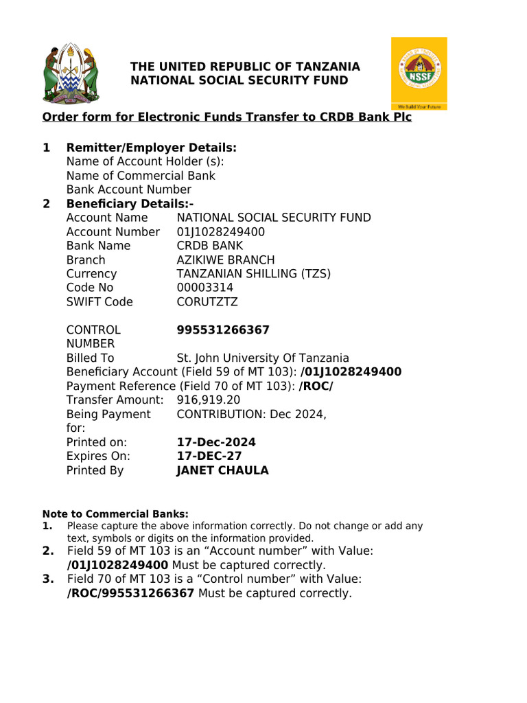 NSSF Control Number DEC 2024 KAALI | PDF