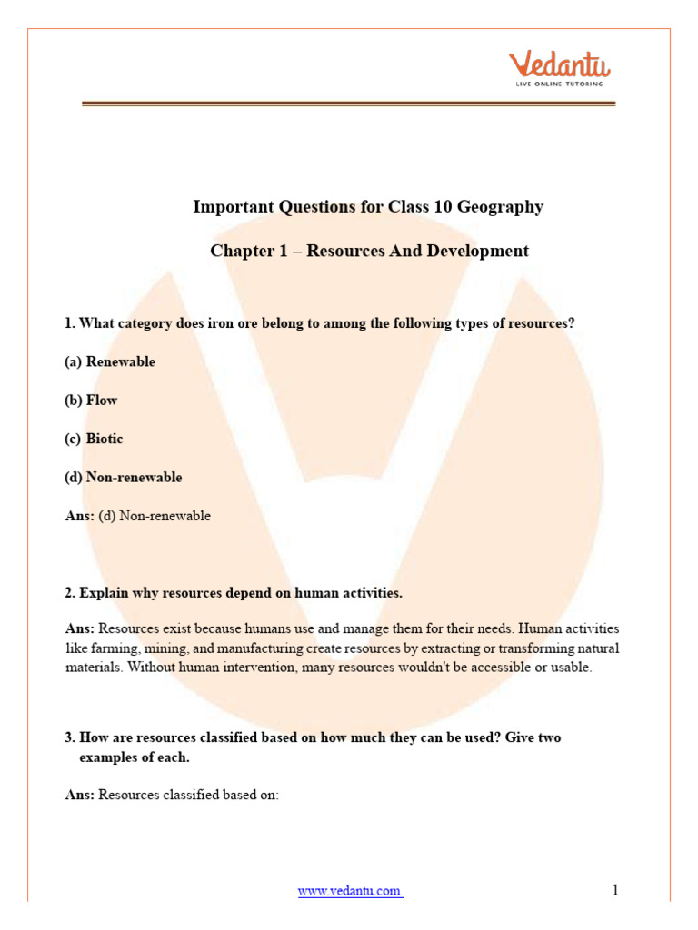 Resources and Development Class 10 Important Questions and Answers PDF ...
