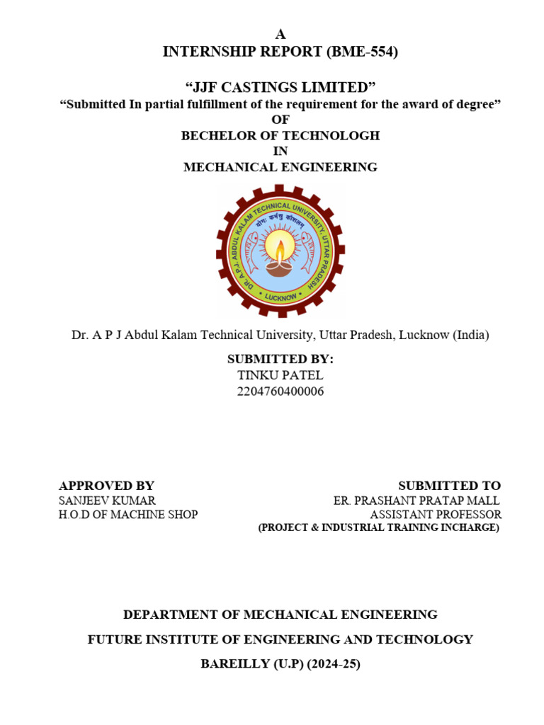 Mechanical Engineering Internship Report | PDF