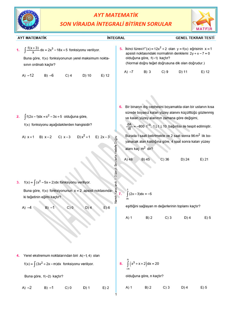 Ayt-Matematik-Son-Virajda-Integrali-Bitiren-Sorular-2 | PDF