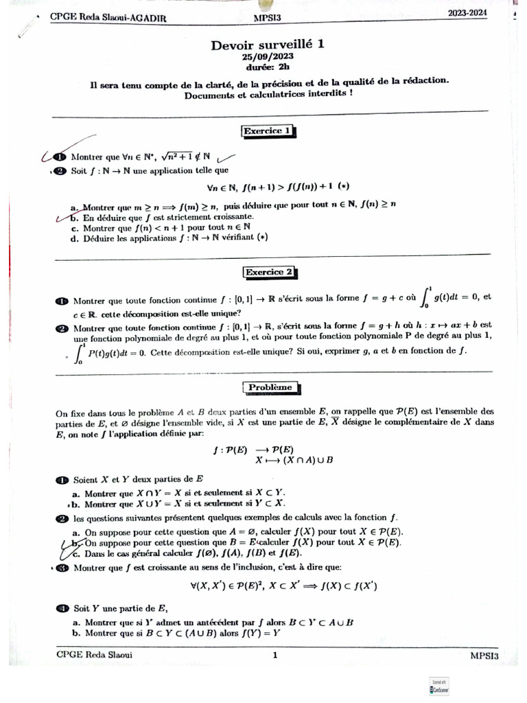 DS MATHS MPSI-1 | PDF