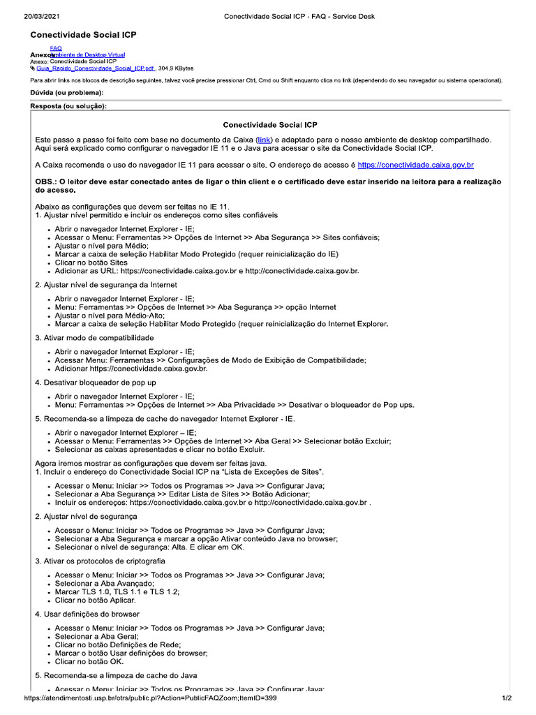 Conectividade Social ICP - FAQ - Service Desk | PDF