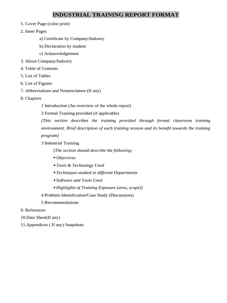Industrial Training Report Format | PDF