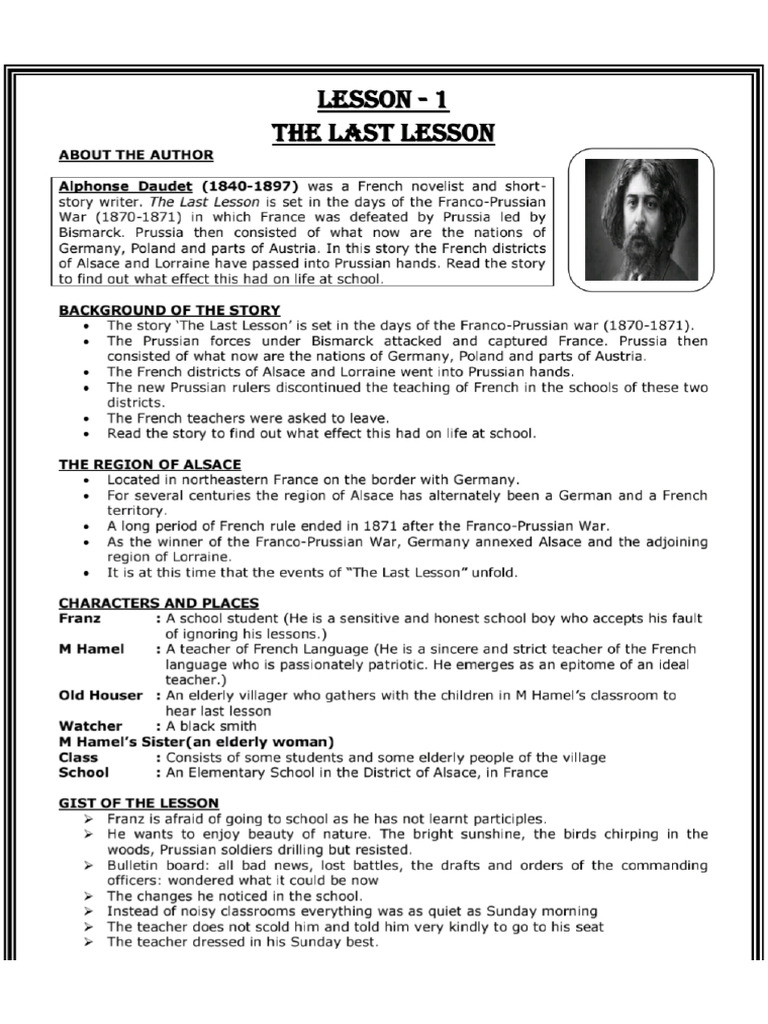 Lesson 1 The Last Lesson | PDF