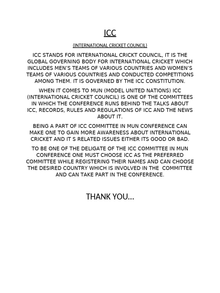 ICC in MUN: Engage in Global Cricket | PDF