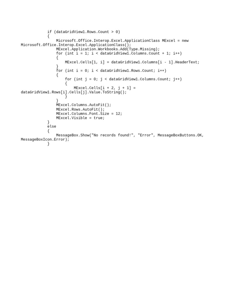 ExportToExcelCODE | PDF