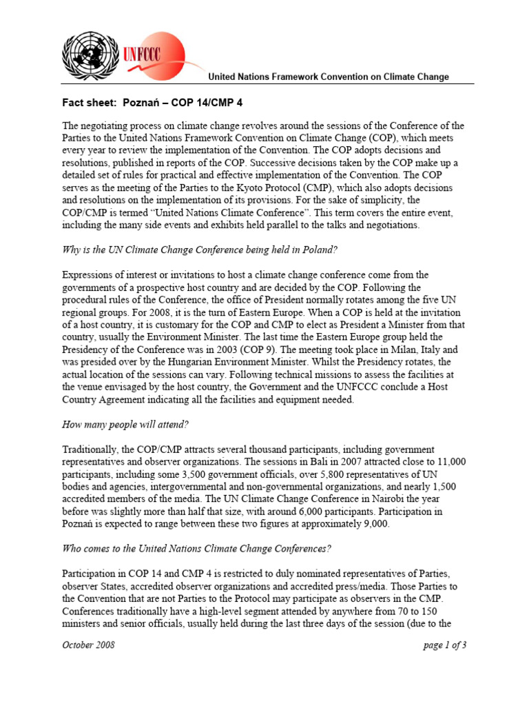 Fact Sheet Poznan Cop 14 CMP 4 | PDF | United Nations Framework Convention On Climate Change ...