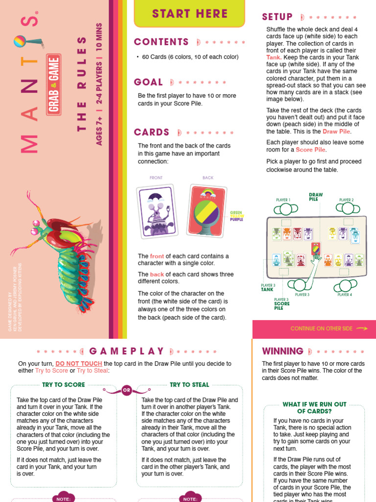 EK Mantis Grab-N-Game Instructions 2023 | PDF | Card Games | Consumer Goods