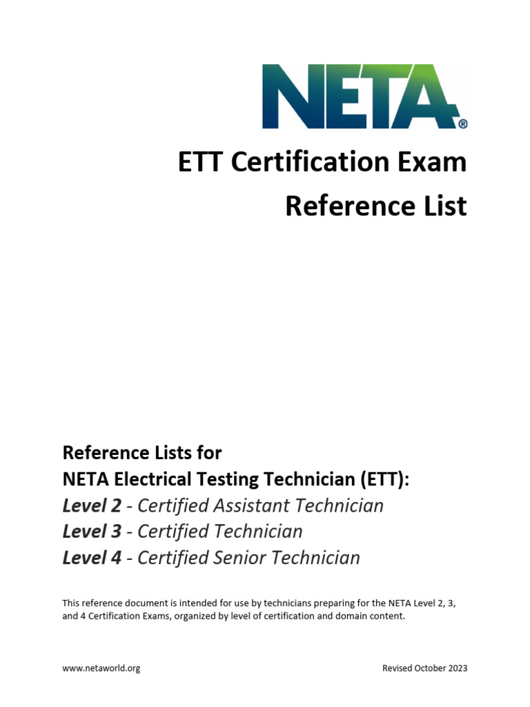 NETA ETT Exam Reference List October 2023 Final | PDF | Electrical ...