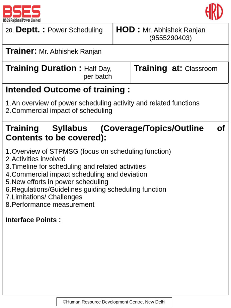 Power - Sch. TRG - Syll | PDF