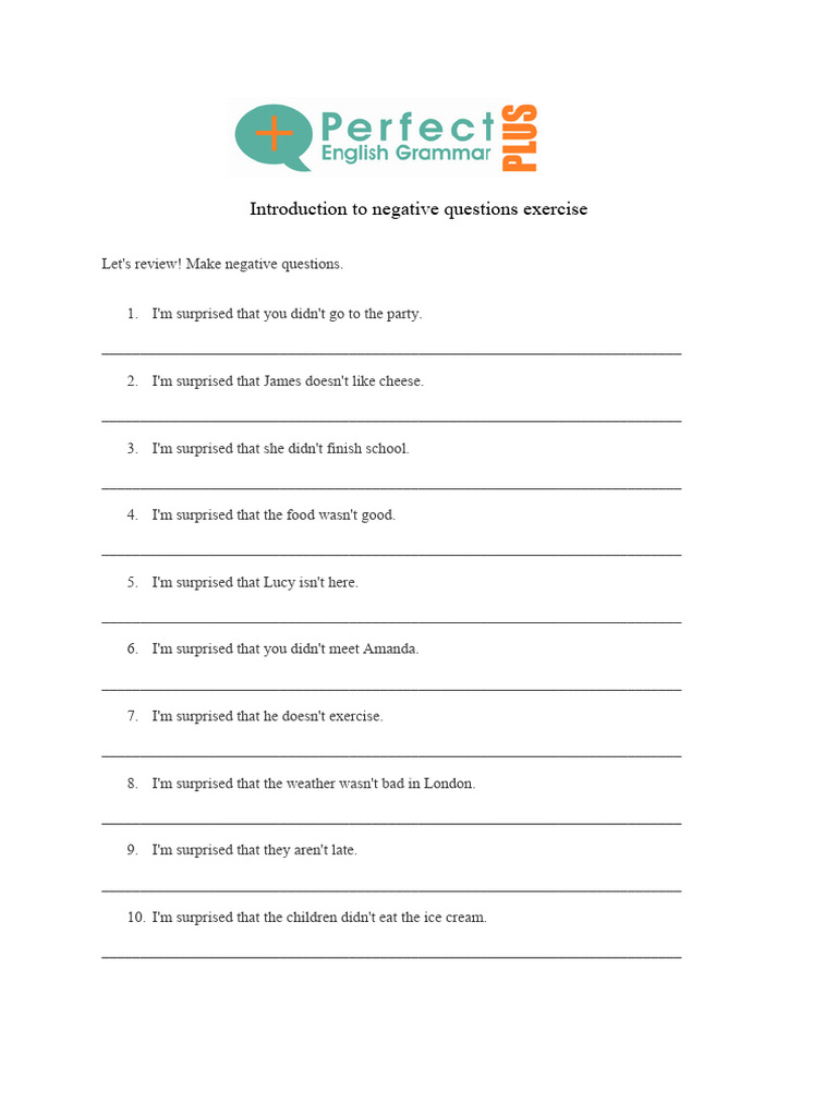 Negative Questions Exercise Guide | PDF