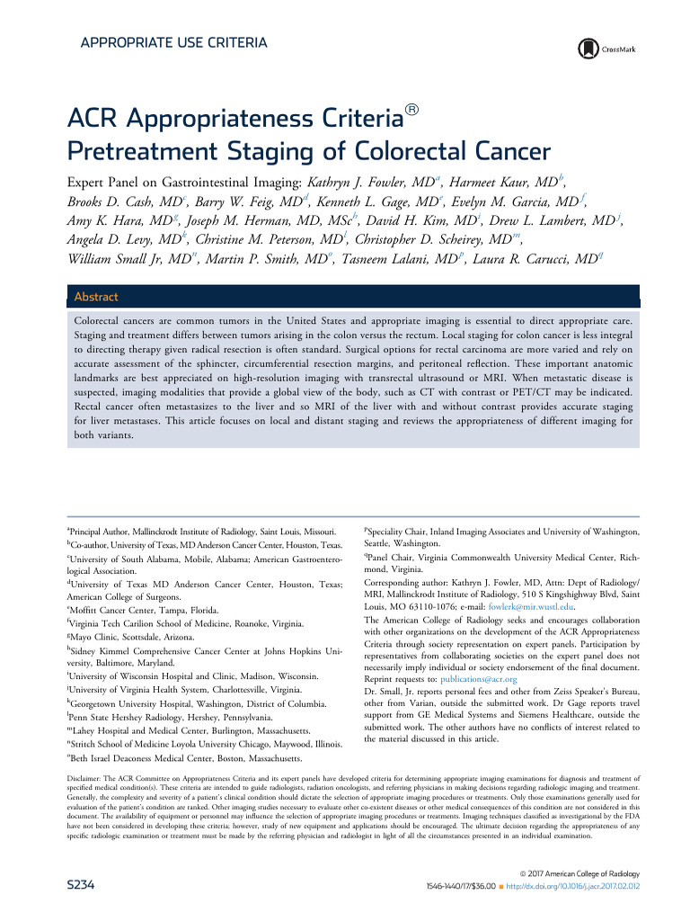 ACR Appropriateness Criteria Pretreatment S - 2017 - Journal of The ...