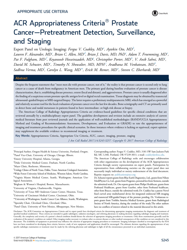 ACR Appropriateness Criteria Prostate Cancer PR - 2017 - Journal of The America | PDF ...