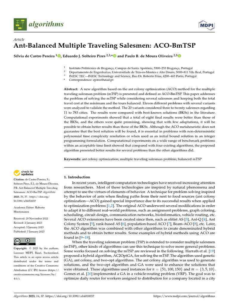 Ant-Balanced Multiple Traveling Salesmen ACO-BmTSP | PDF | Mathematical Optimization | Applied ...