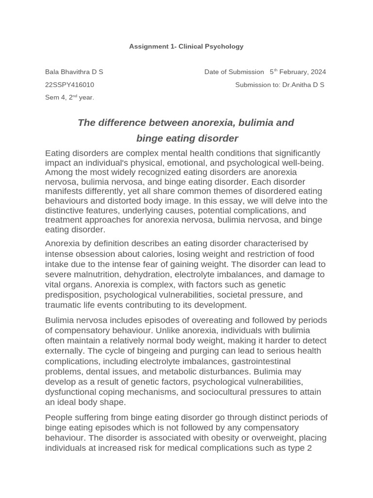 clinical anorexia | PDF | Anorexia Nervosa | Eating Disorder
