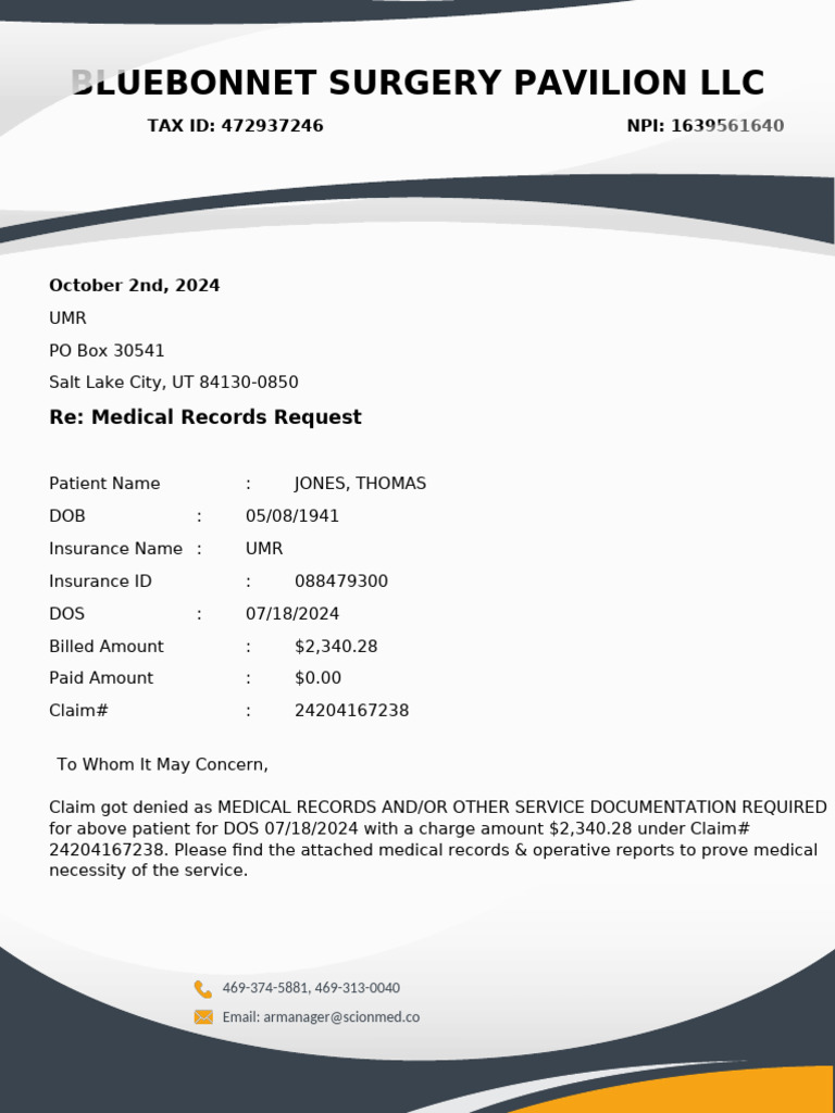 Medical Necessity Denial Letter - BSP-UHC | PDF