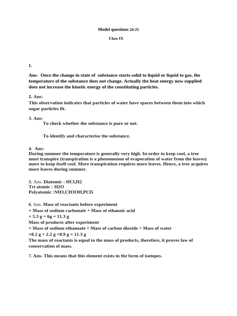 Model Questions-Ans SCIENCE IX 29-12-2024 | PDF