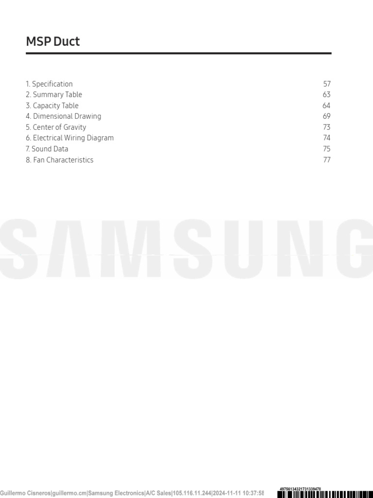 FANCOIL CAC SAMSUNG | PDF | Air Conditioning | Duct (Flow)