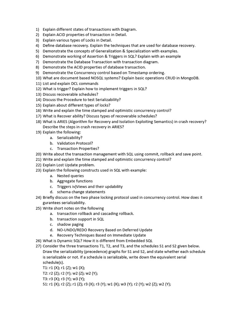 question_bank | PDF | Database Transaction | Computer Data