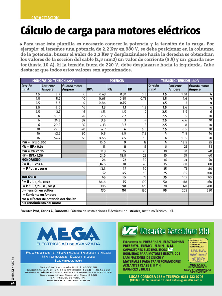 Calculo de Carga Para Motores Electricos | PDF | Unidades de medida ...