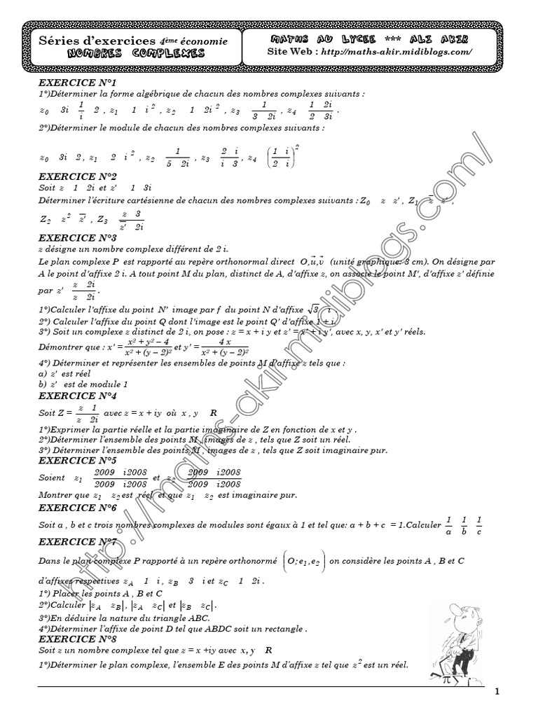 Exercices de Nombres Complexes Bac | PDF | Nombre complexe | Algèbre ...