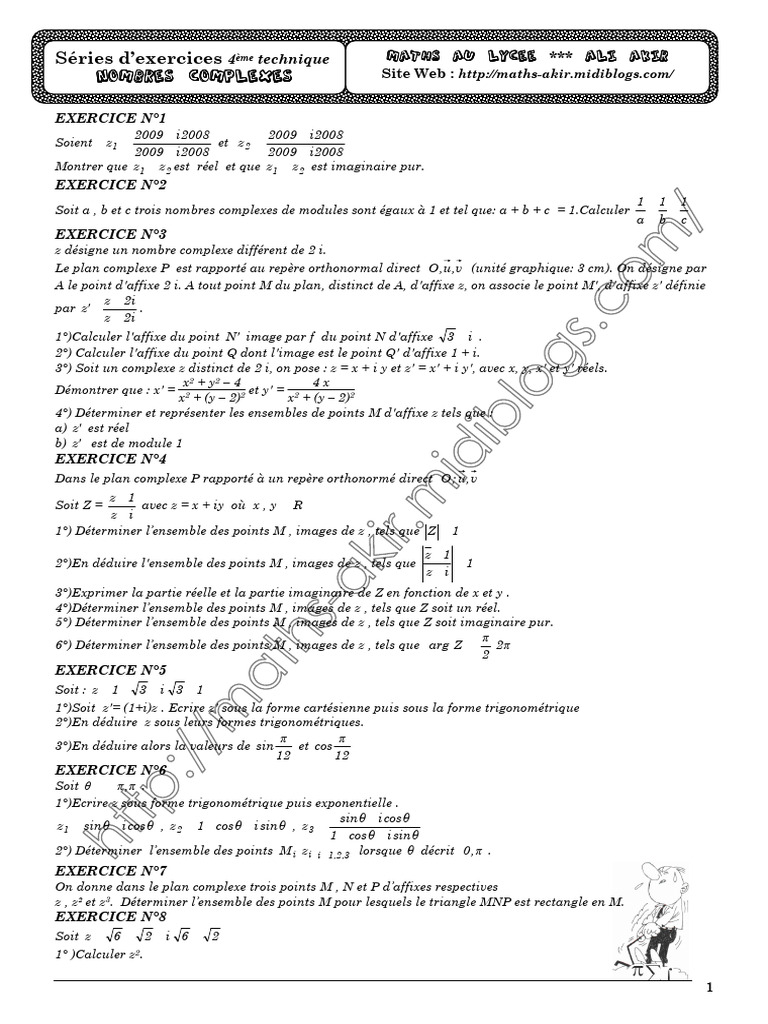 Série d'exercices - Math - Nombres complexes - Bac Technique | PDF ...