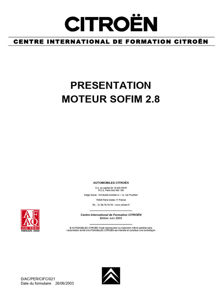 Citroen+SOFIM+Engine+Diesel+2 8D+2003 | PDF | Injection (moteur) | Organe d'un moteur à explosion
