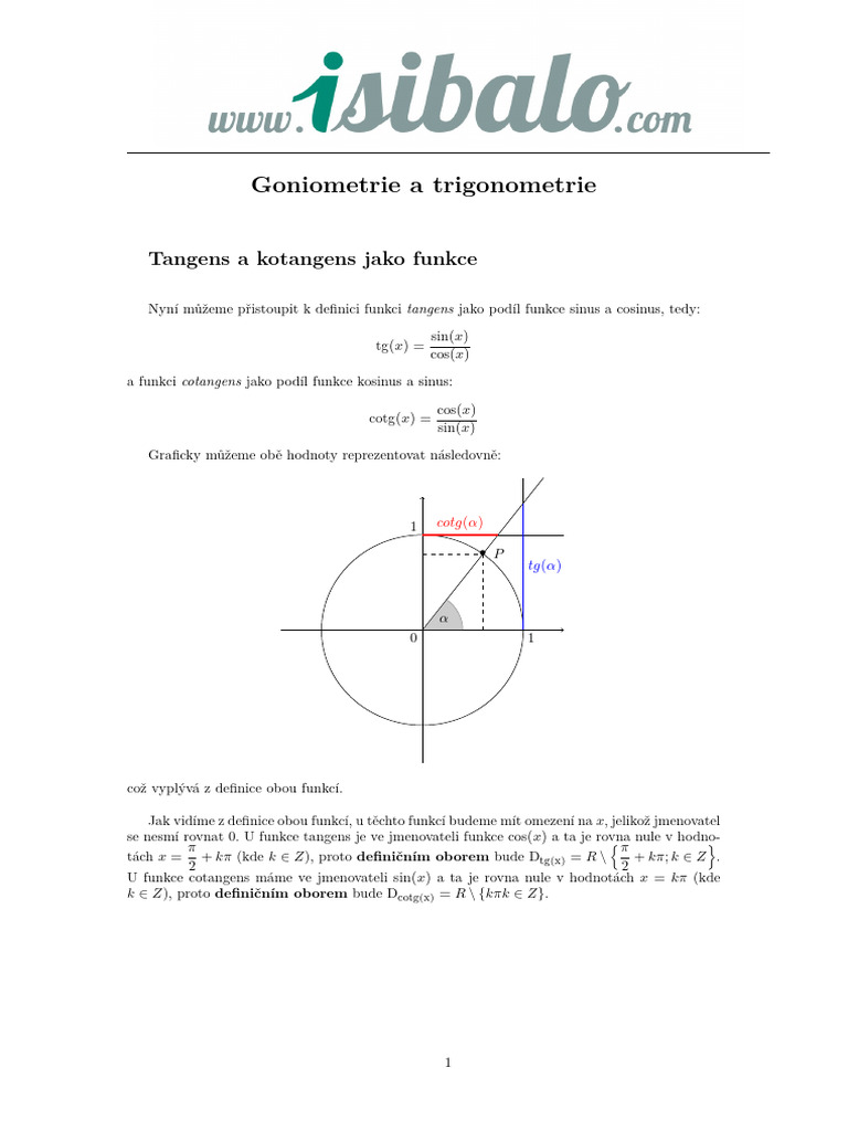Goniometrie A Trigonometrie: Tangens A Kotangens Jako Funkce | PDF