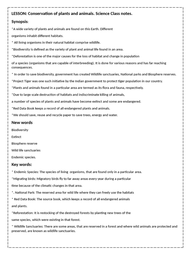 Notes On Conservation of Plants and Animals. | PDF | Soil | Deforestation