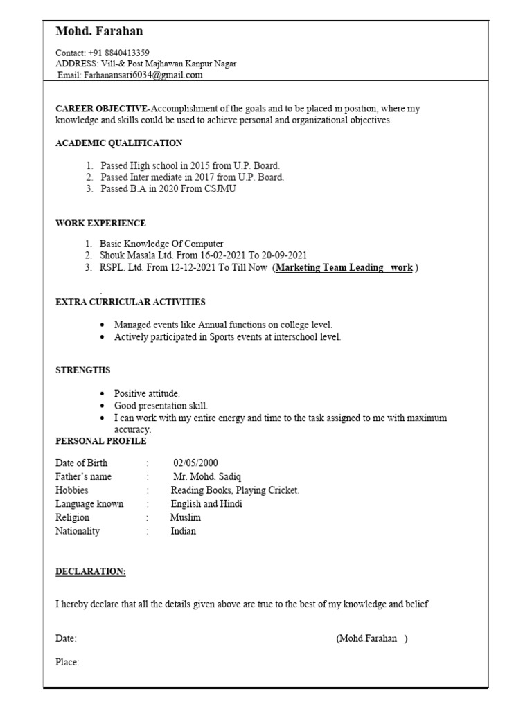 CV Farhan Bhai | PDF