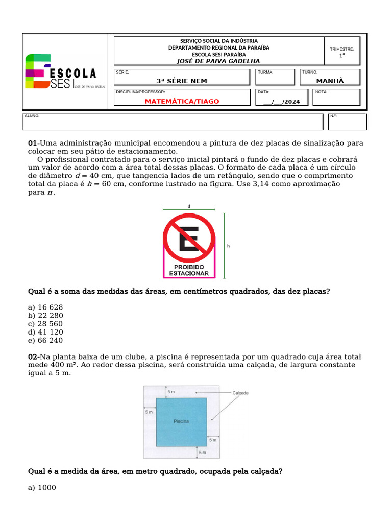 prova 3B-aluno (1) | PDF | Juros | Vértice (Geometria)