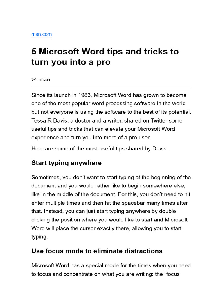 5 Microsoft Word Tips and Tricks To Turn You Into A Pro | PDF ...