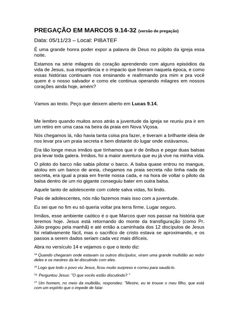 Reflexão sobre Marcos 9:14-29 | PDF | Jesus | Fé