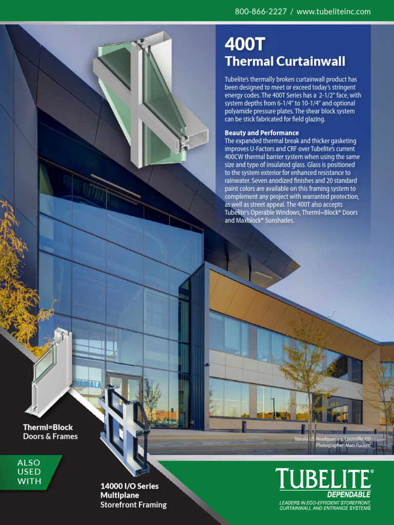 Tubelite 400T Thermal Spec Sheet | PDF | Materials | Building Engineering