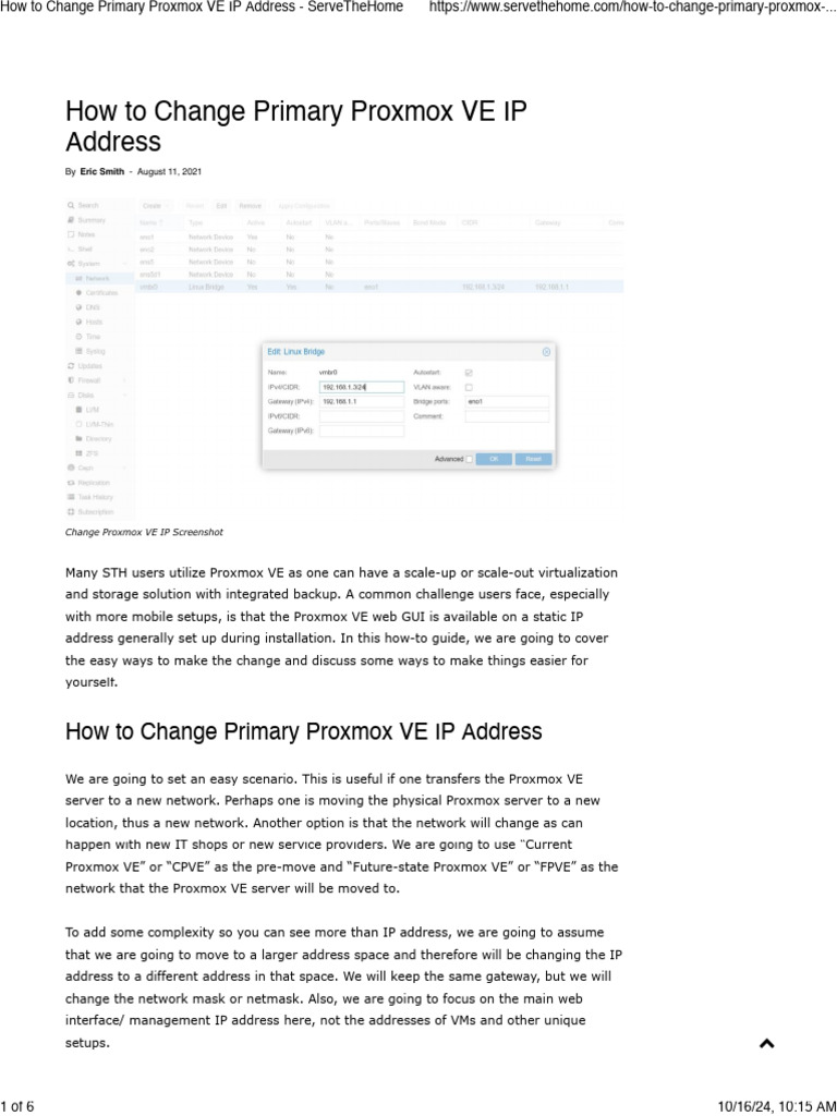 How To Change Primary Proxmox VE IP Address - ServeTheHome | PDF | Ip Address | Command Line ...